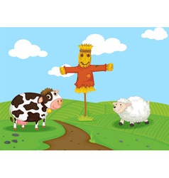 Cartoon cow sitting in the farm Royalty Free Vector Image