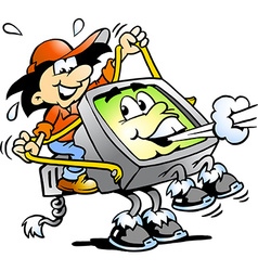 Cartoon of a Computer Neard Riding a Screen Vector Image