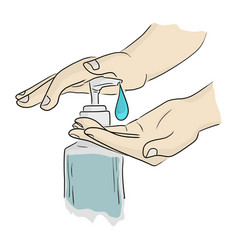Close-up hands using hand sanitizer gel pump Vector Image