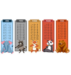 Set animal times table Royalty Free Vector Image