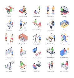 School education isometric 3d set Royalty Free Vector Image