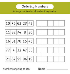 Ordering numbers worksheet arrange numbers Vector Image