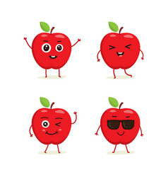 Cute red apple emoticon set Royalty Free Vector Image