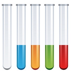 Colored liquids in five test tubes isolated over Vector Image
