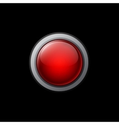 Red button with chrome frame round glass shiny 3d Vector Image