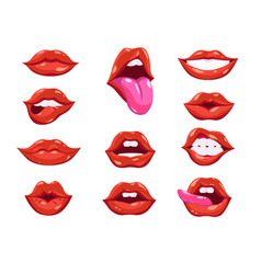 Cartoon lips girls red lips beautiful smiling Vector Image
