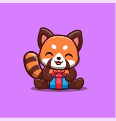 Red panda sitting winking cute creative kawaii Vector Image