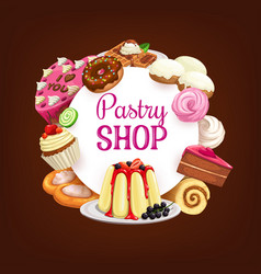 Pastry menu with dessert cakes and pies Royalty Free Vector