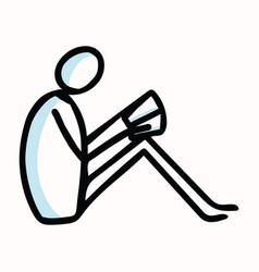 Reading stick figure person sitting with book or Vector Image