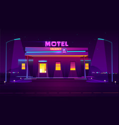 Illuminated road motel building cartoon Royalty Free Vector