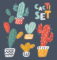 Cats fighting cactus fun print Royalty Free Vector Image