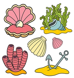 Ocean cockleshells cartoon sea shells Royalty Free Vector