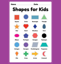 Basic shapes for kids printable page Royalty Free Vector