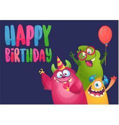 Happy monsters celebrating a birthday Royalty Free Vector