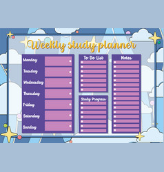 Weekly study plan monday to friday schedule Vector Image