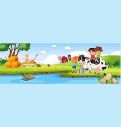 Farm horizontal landscape scene with animals Vector Image
