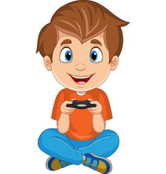 Cartoon little boy playing video game Royalty Free Vector