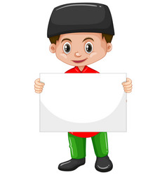 Cute young boy cartoon character holding blank Vector Image