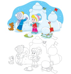 Children building a snow fort Royalty Free Vector Image