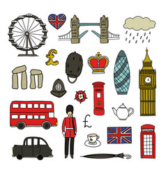 Color uk england british icons set Royalty Free Vector Image