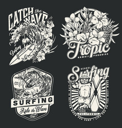 Vintage summer surfing labels set Royalty Free Vector Image
