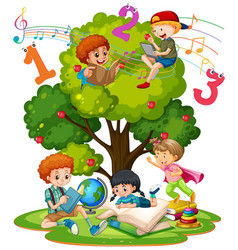 Many children reading books Royalty Free Vector Image