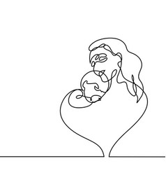 Simple line art a mother holding her baby Vector Image