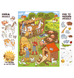 Farm life and farm animals find 10 hidden objects Vector Image