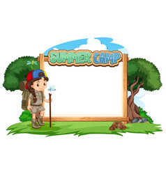 Border template design with girl at summer camp Vector Image