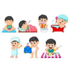 Kids daily routine activities Royalty Free Vector Image