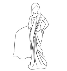 Saree outline Royalty Free Vector Image - VectorStock