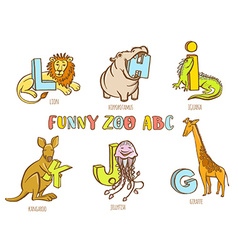 Funny zoo animals kids alphabet hand drawn ink Vector Image