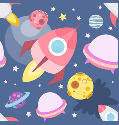 Cartoon space planets and ships Royalty Free Vector Image