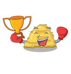 Boxing winner hay bale mascot cartoon Royalty Free Vector