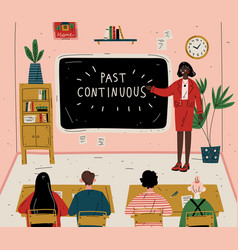 Studying english class teacher at the whiteboard Vector Image