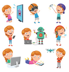 Kids playing video game Royalty Free Vector Image