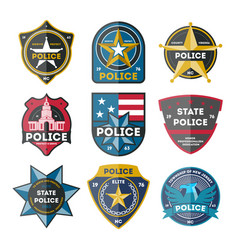 Police security stickers set with officer gun Vector Image