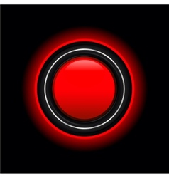 Red button with chrome frame round glass shiny 3d Vector Image