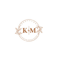 Initial km letters beautiful floral feminine Vector Image