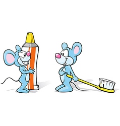 Two mice with toothpaste and toothbrush Royalty Free Vector