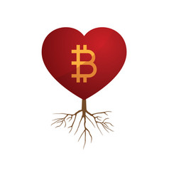 Cryptocurrency bitcoin love heart with root flat Vector Image