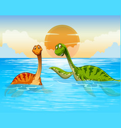 Cute dinosaur cartoon swimming Royalty Free Vector Image