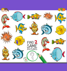 Find two same fish characters game for kids Vector Image