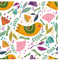 Cute seamless pattern with birds and flowers Vector Image