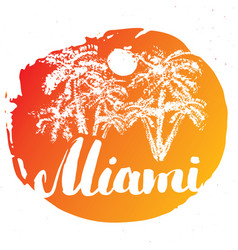 Miami poster template with lettering and palms Vector Image