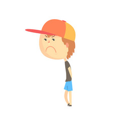 Sad offended cartoon boy standing colorful Vector Image