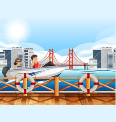 A couple standing on speed boat isolated Vector Image
