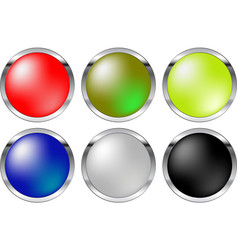 Web buttons colored shiny icons with chrome frame Vector Image